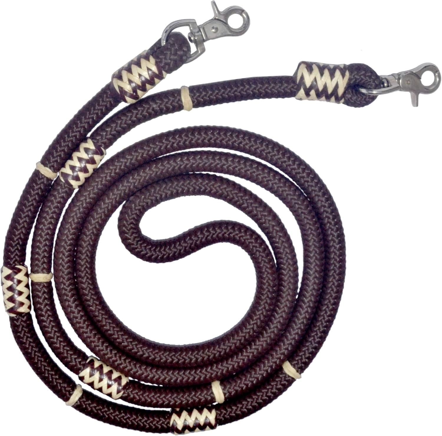 Handmade Rawhide Leather Roping Reins – 8.5 Ft Brown Nylon with Natural ...