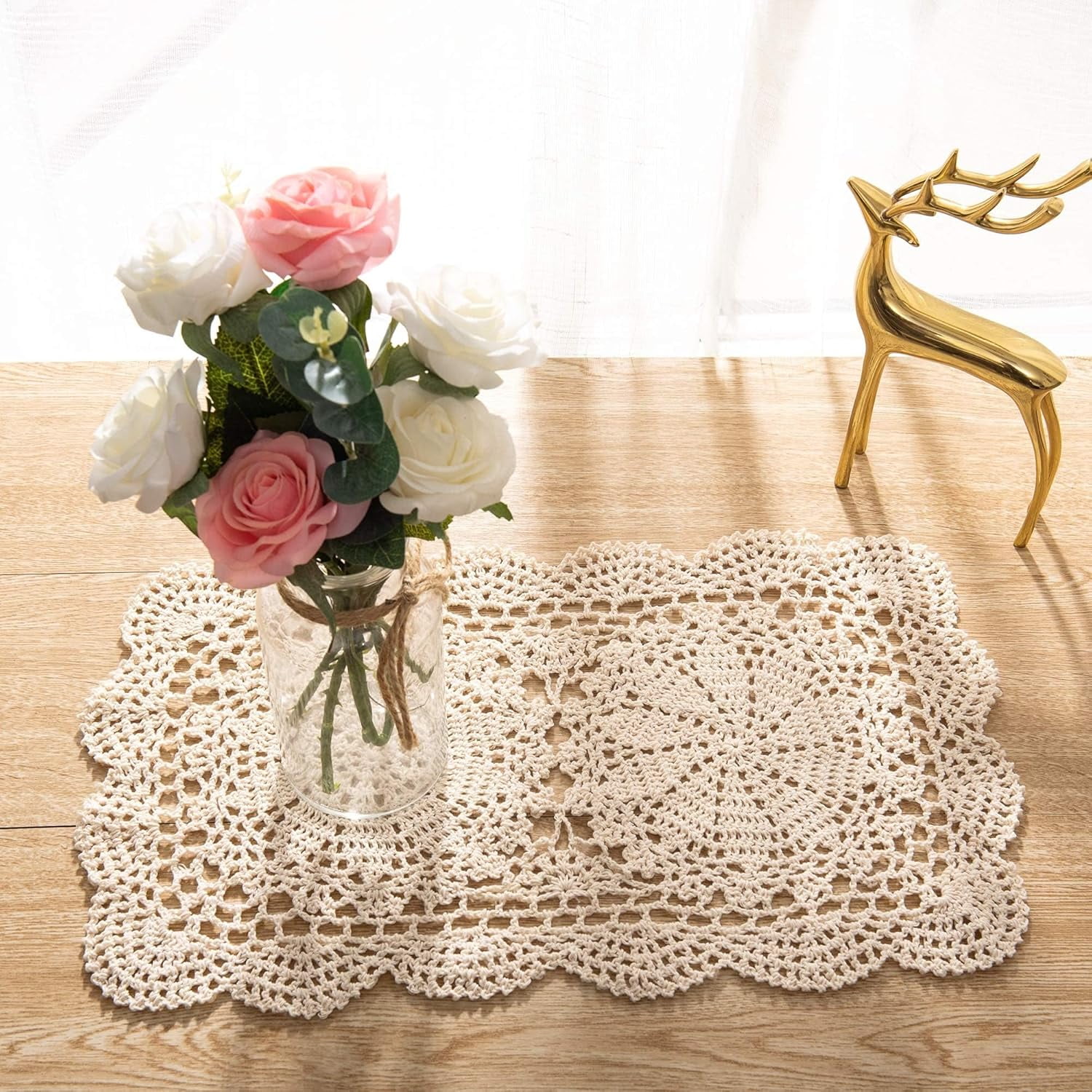 Handmade Rectangle Doilies, 2-Piece Handmade Crochet Cotton Doilies ...