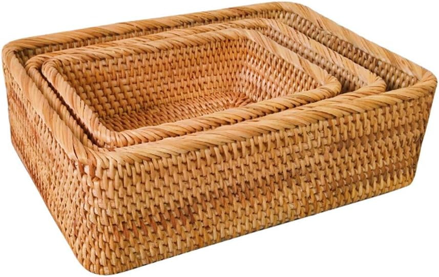Handmade Rectangle Wicker Fruit Box Rattan Tray Magazine Organizer and ...