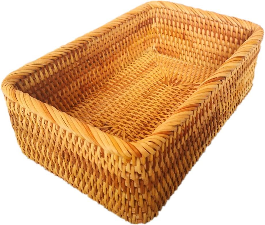 Handmade Rectangle Wicker Fruit Box Rattan Tray Magazine Organizer and ...