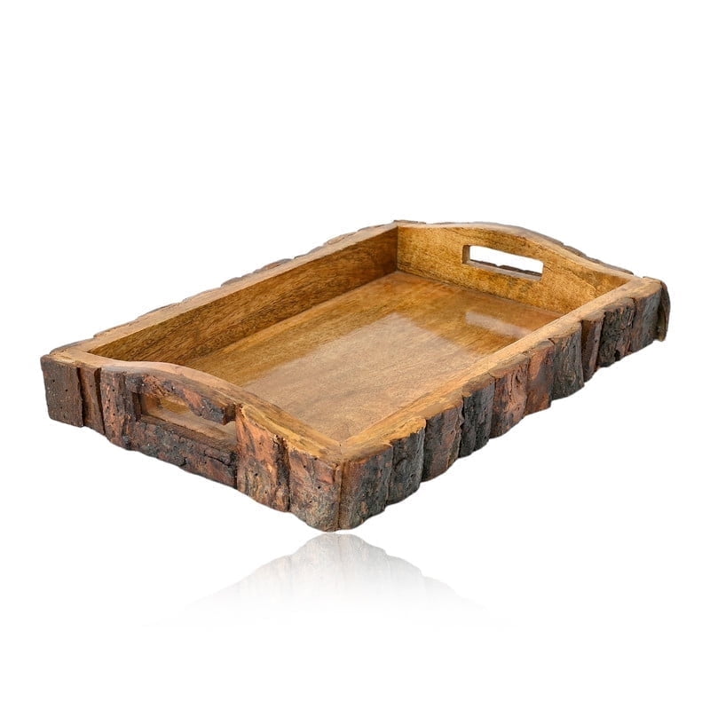Handmade Rectangle Wooden Tray - Rustic Bakkle Design - Walmart.com