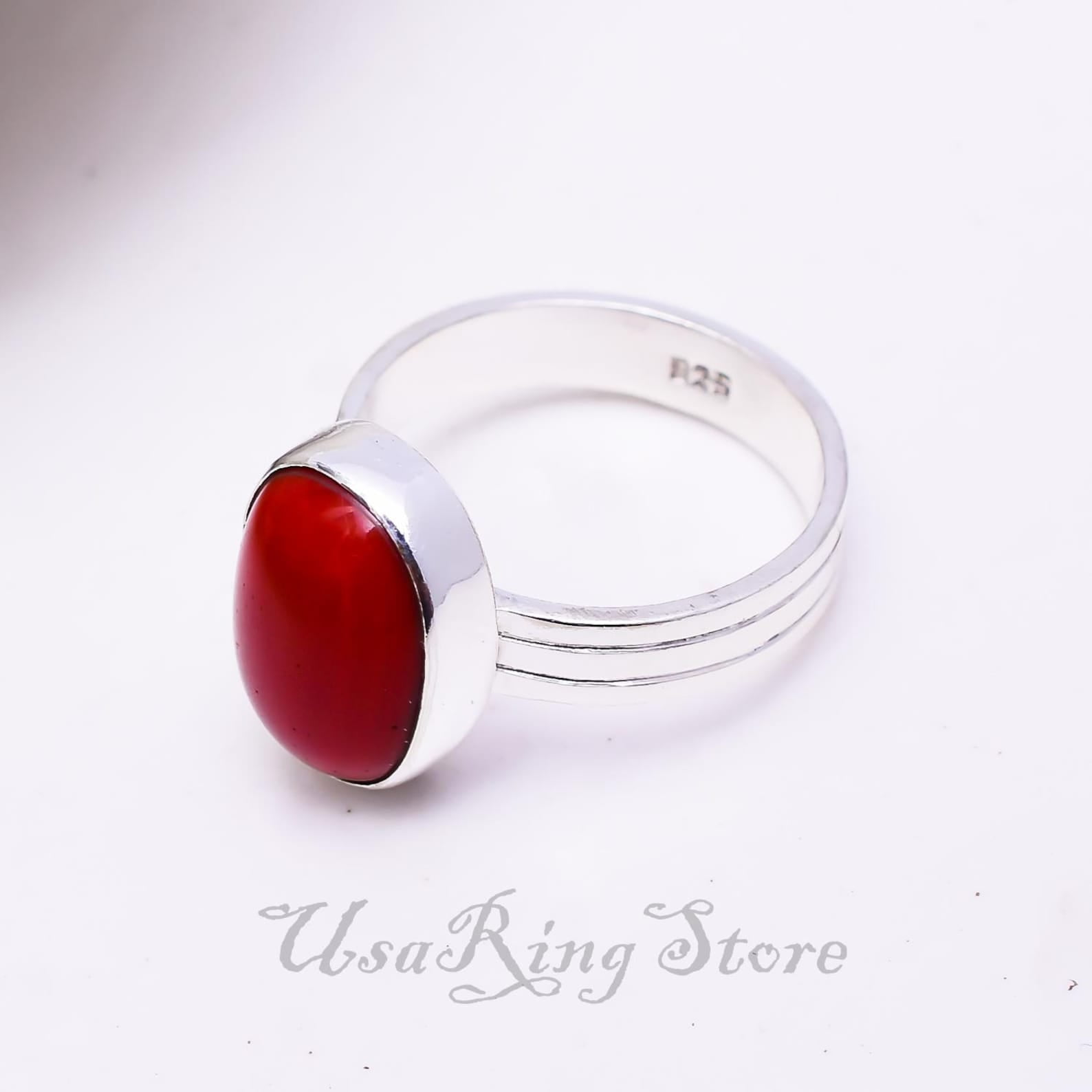 Handmade Red Coral Ring: Oval Gemstone, 925 Sterling Silver - Walmart.com