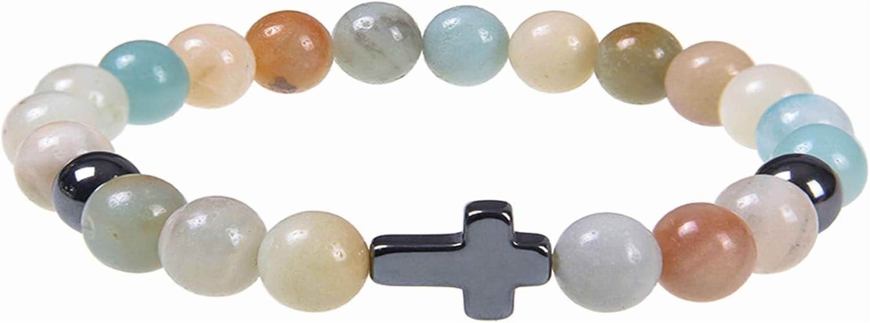 Handmade Religion Cross Natural Colorful 8mm Stone Beads Bracelet ...