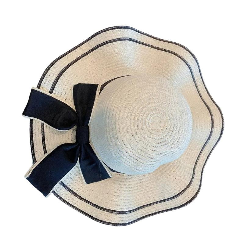 Handmade Ribbon Bow Straw Hat Simple Sun Hat Straw Hat Ribbon Bow Beach ...