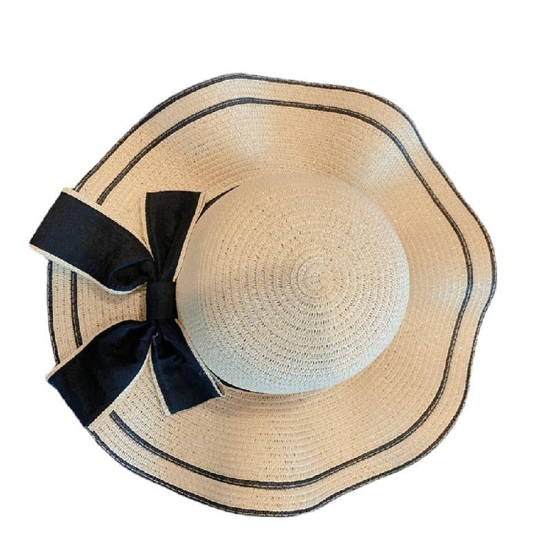 Handmade Ribbon Bow Straw Hat Simple Sun Hat Straw Hat Ribbon Bow Beach ...