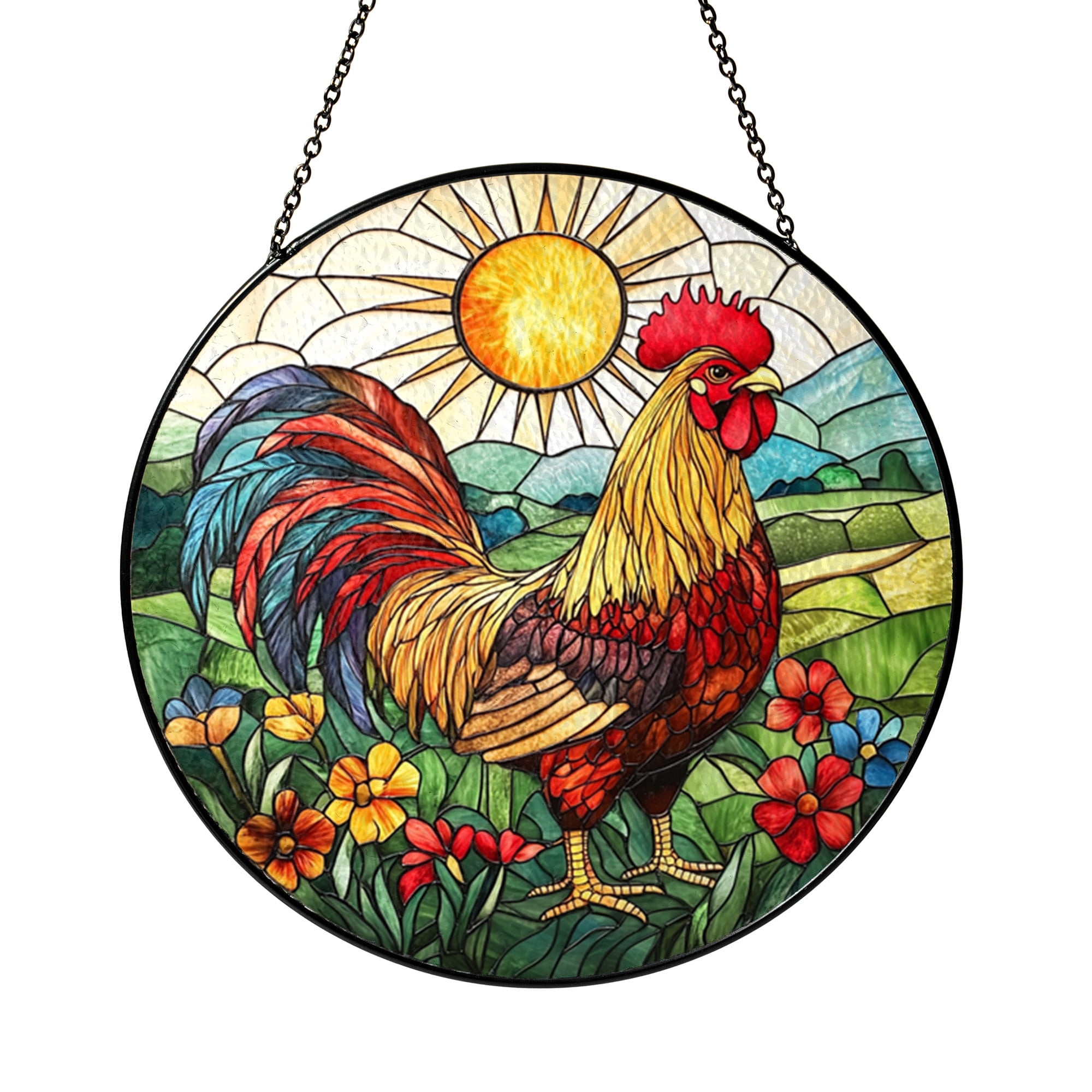 Handmade Rooster Stained Glass Sun Catcher, Rustic Farmhouse Art ...