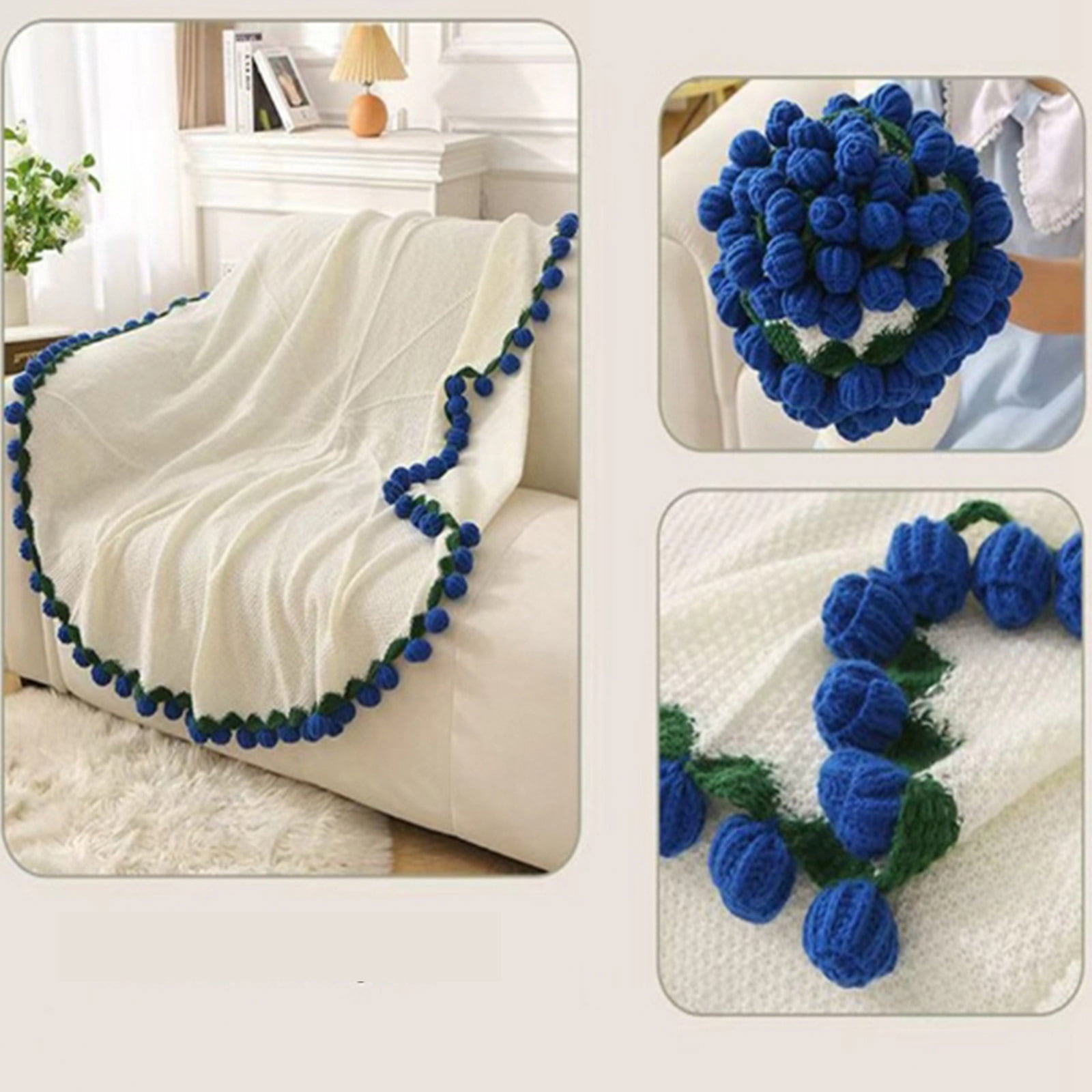 Handmade Rose Flower Bouquet Blanket, Decorative Throw Blanket ...