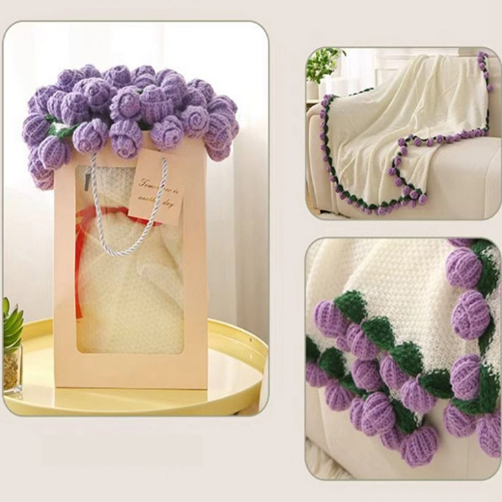 Handmade Rose Flower Bouquet Plush Throw Blanket Artistic Soft Cozy ...
