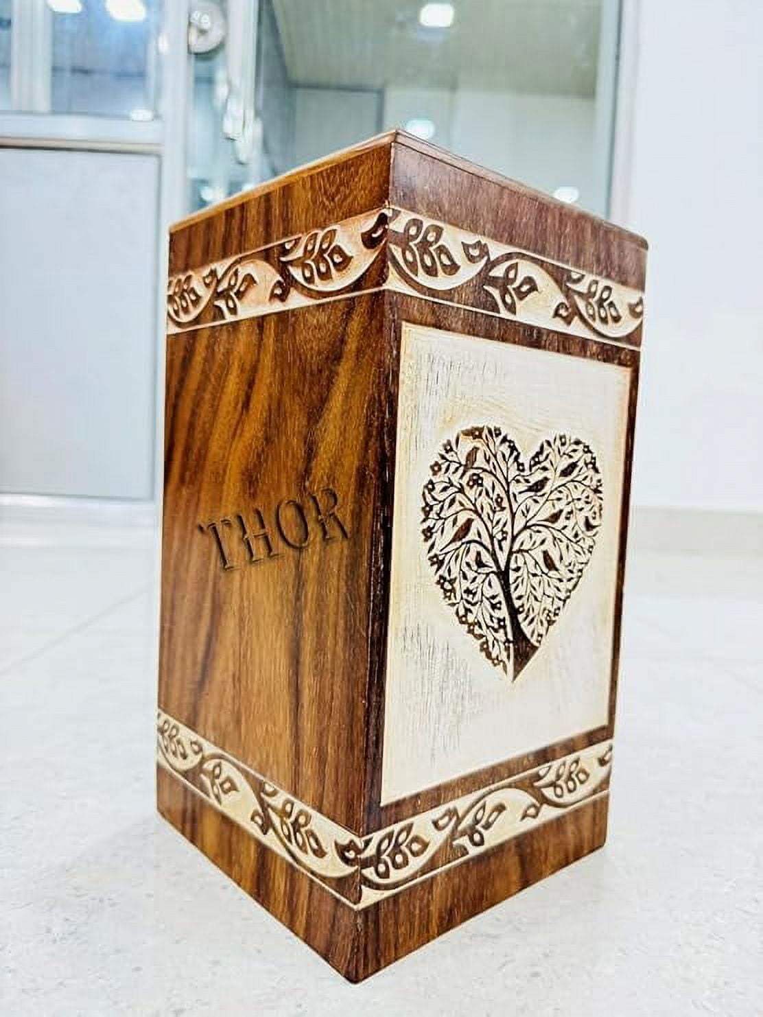 Handmade Rosewood Heart Shape Urn for Human Ashes Tree of Life Wooden ...