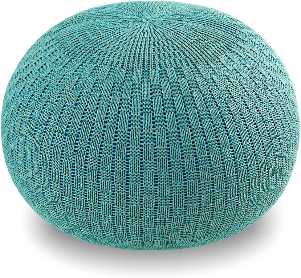 Handmade Round Knit Pouf, Woven Floor Ottoman with Boho Home Décor ...