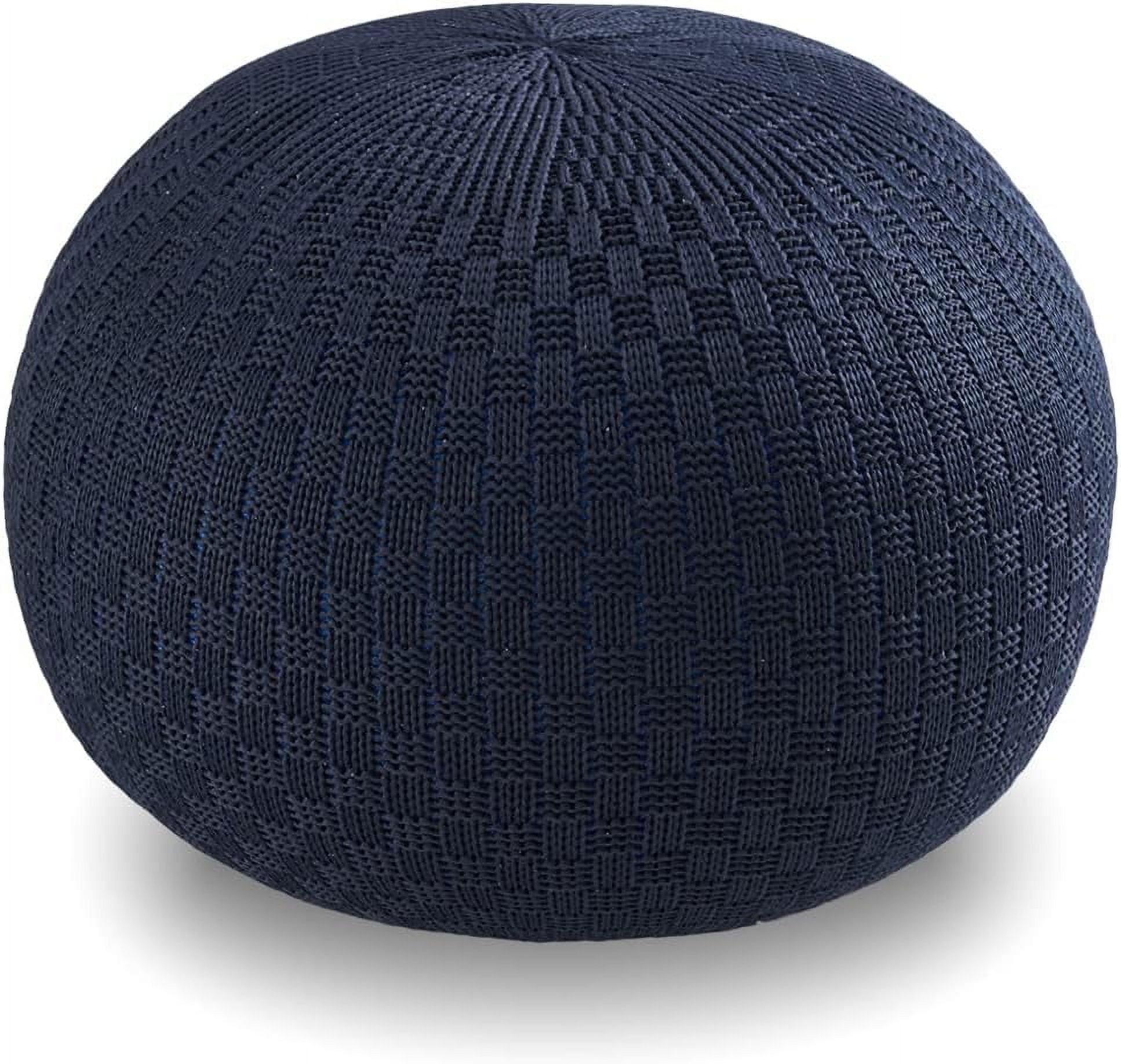 Handmade Round Knit Pouf, Woven Floor Ottoman with Boho Home Décor Style for Living Room and ...