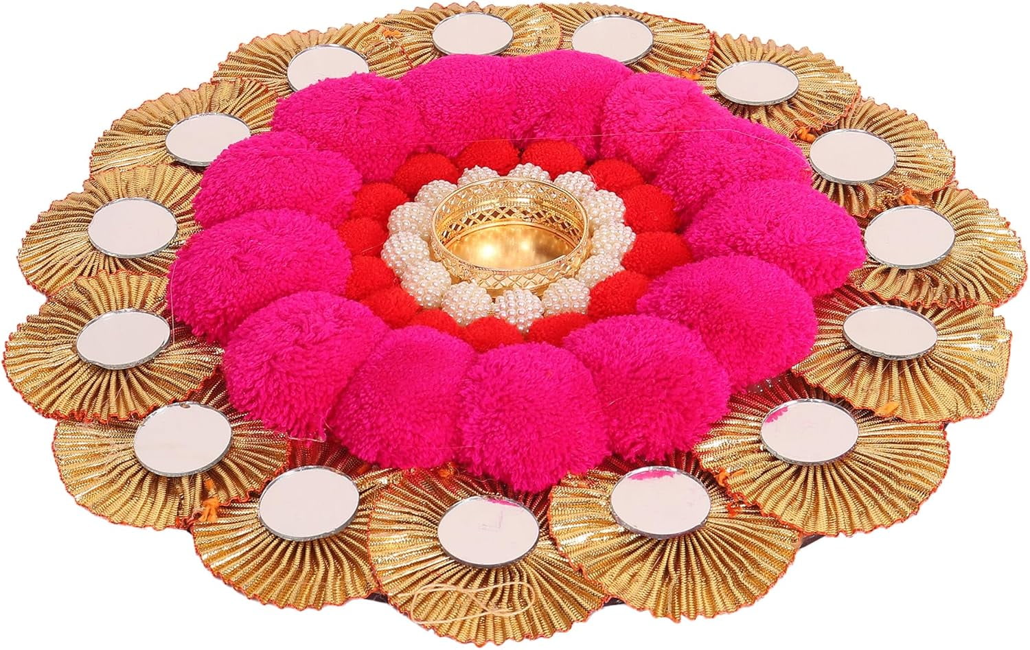 Handmade Round Pink Rangoli Mat Vibrant Decorative Accent for Festivals ...
