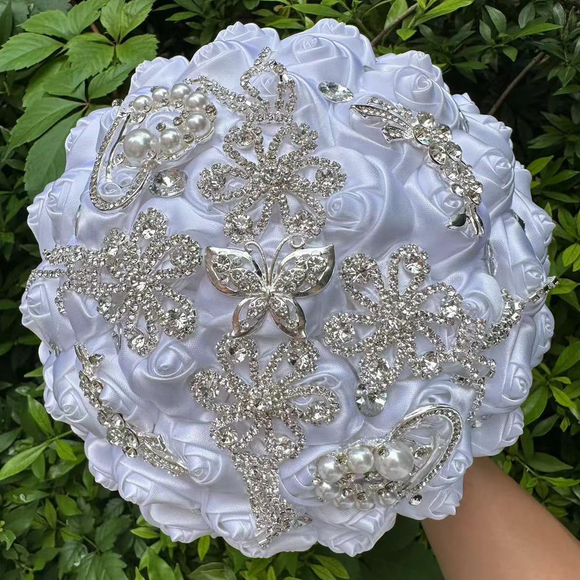 Handmade Satin Rose Bridal Bouquet for Wedding Toss, Vintage Round ...