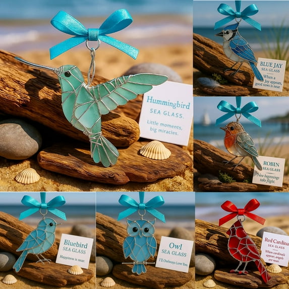 Handmade Sea Glass Bird Ornament,Hummingbirds Christmas Ornament,Sea ...