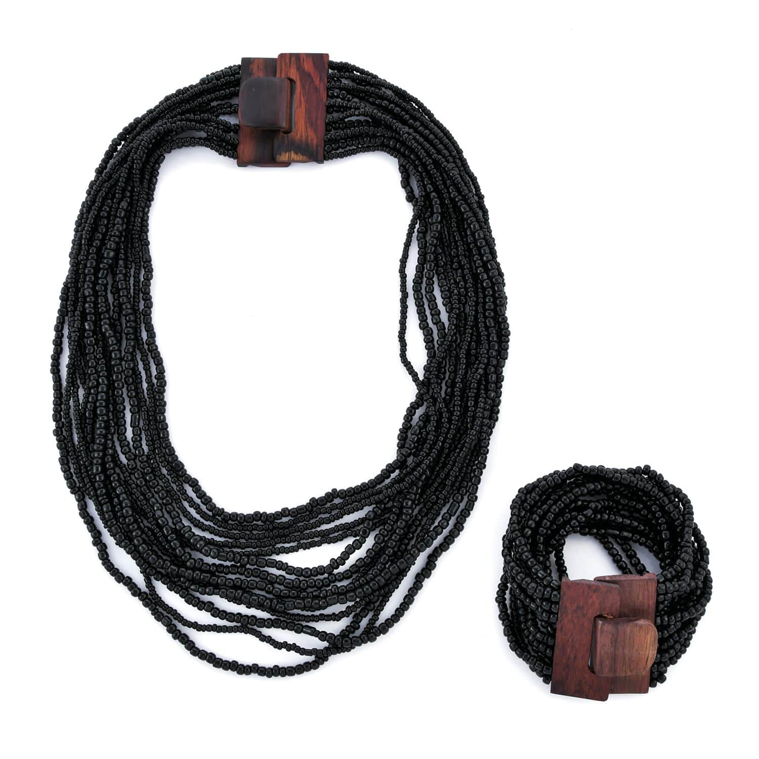 Shop LC Handmade Seed Bead Necklace & Bracelet Set - Black Boho Jewelry ...