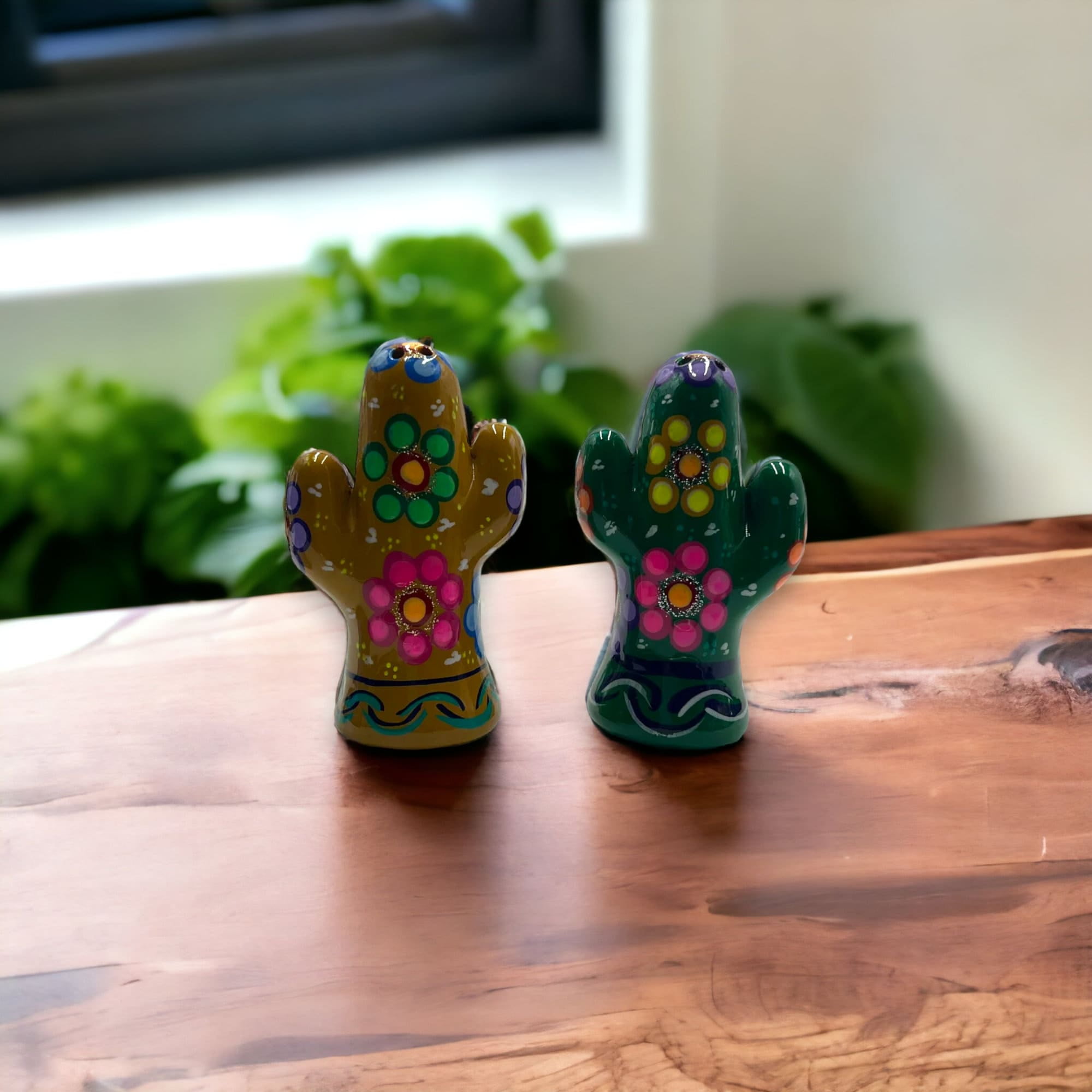 Handmade Set of 2 Mexican Salt and Pepper Shakers | Talavera Cactus ...