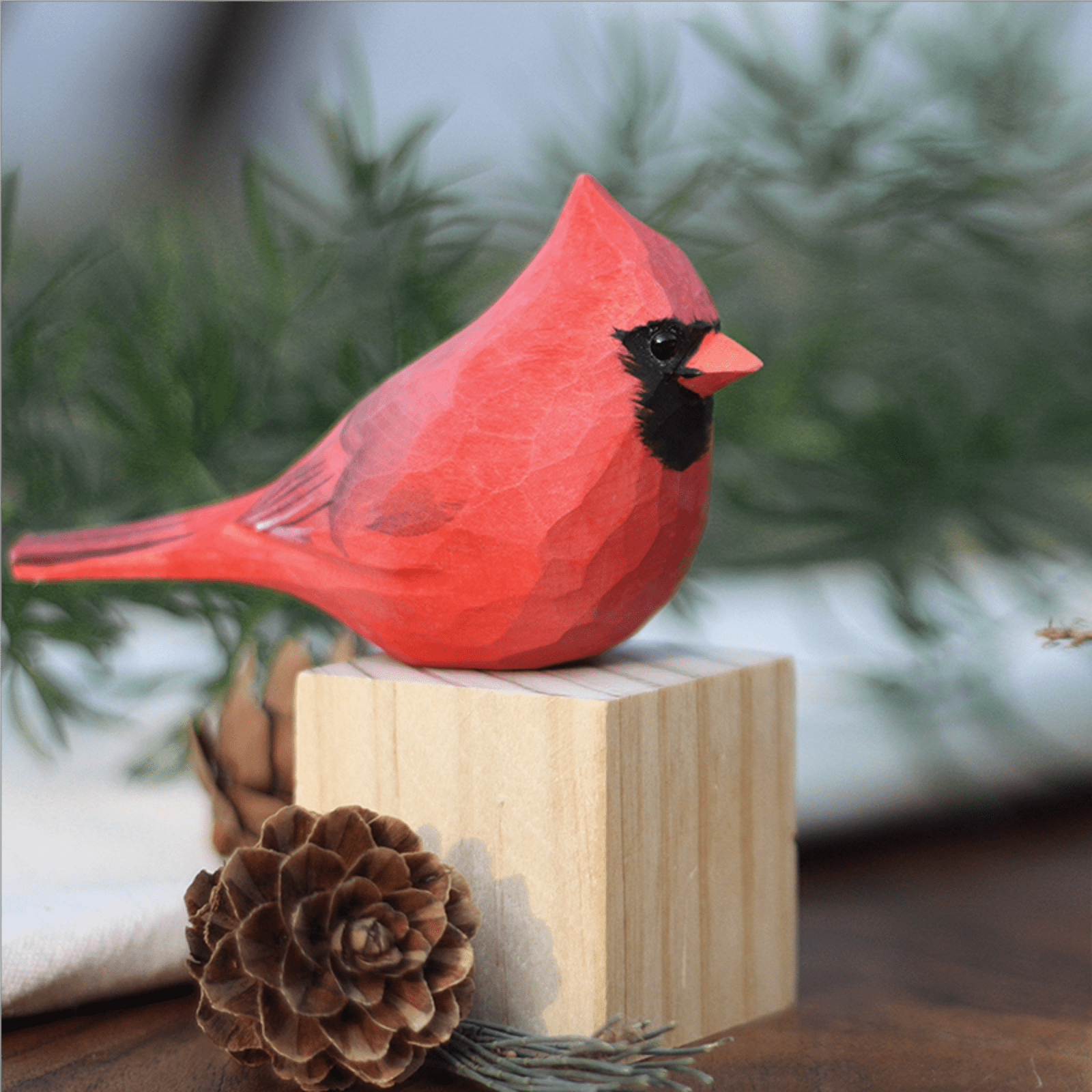 Handmade Small Wood Male Northern Cardinal Figurine for Home Decor, 3.9 ...