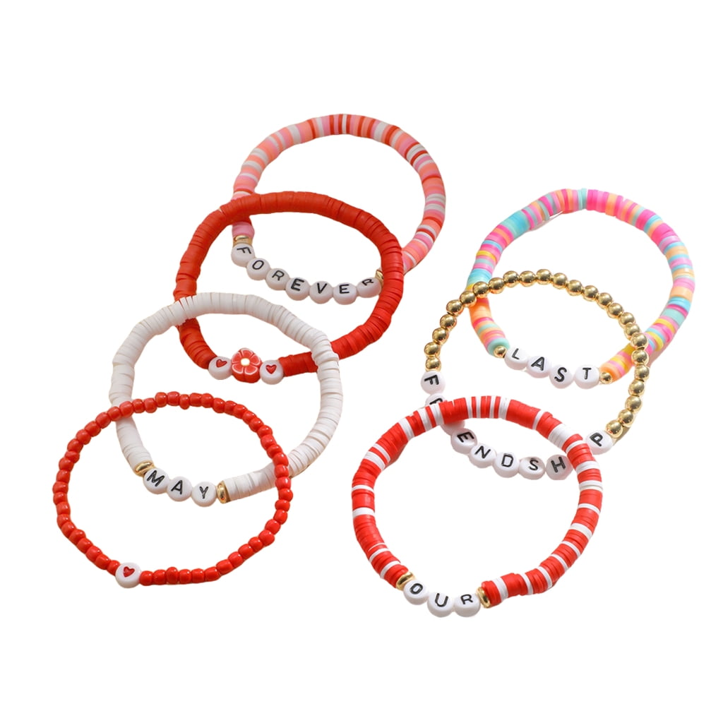 Handmade Soft Clay Beaded Bracelet with Love Lettering and Strawberry ...