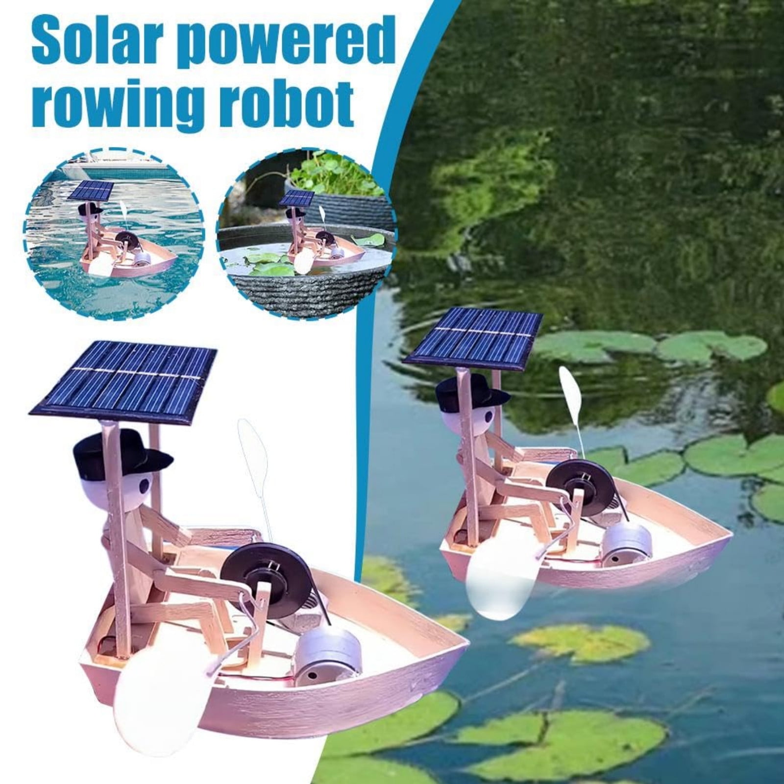 Handmade Solar-Powered Wooden Rowing Robot Boat – Eco-Friendly Mini ...