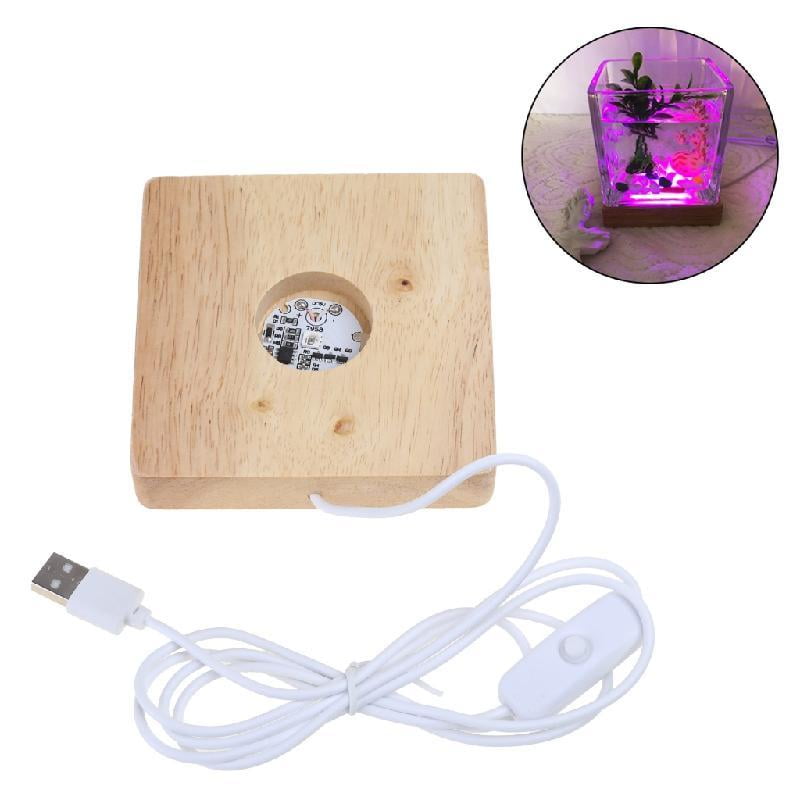 Handmade Square Resin Art Base Wooden Light Base Stand LED Lights ...