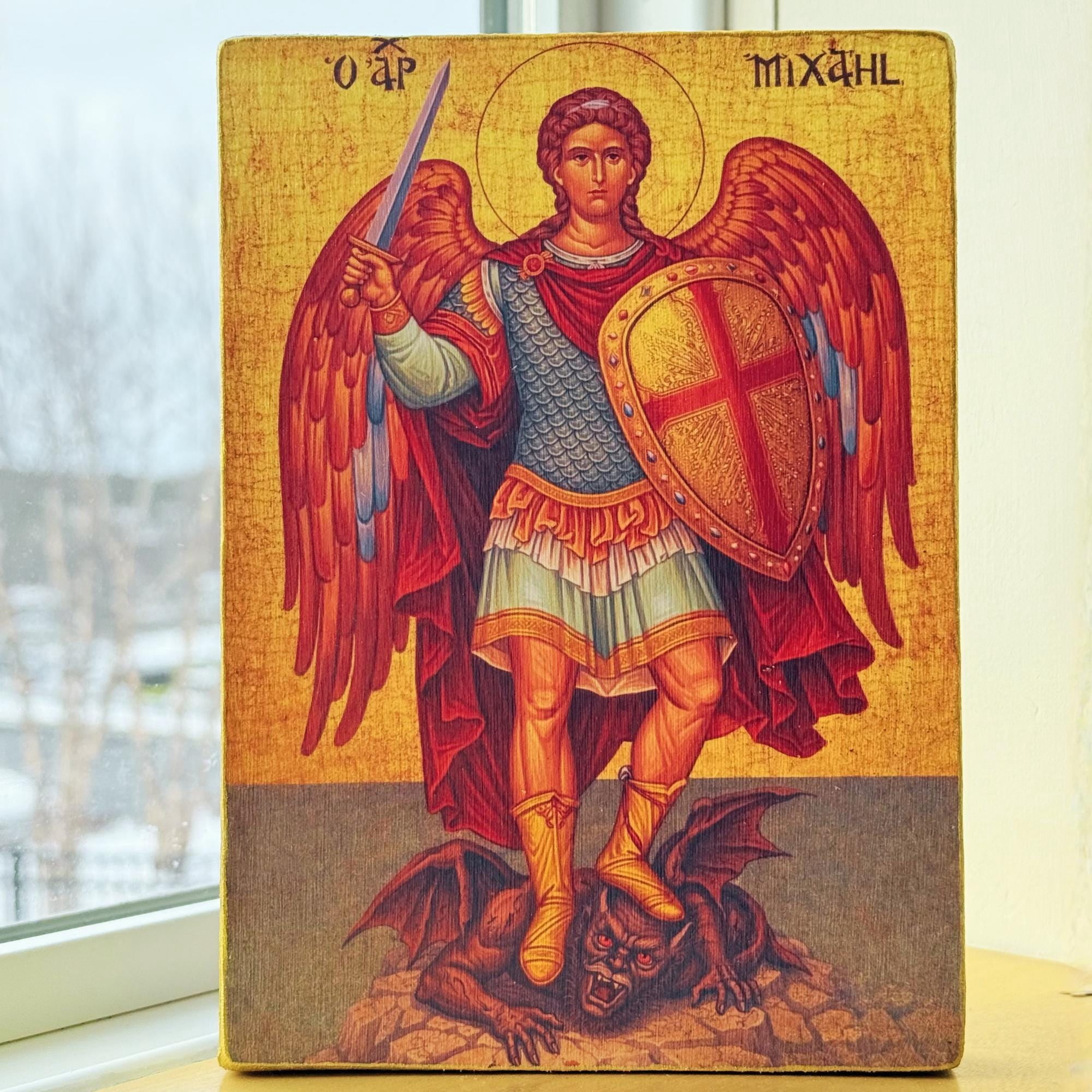 Handmade St Michael Archangel Wooden Byzantine Icon Christian Wall Art ...