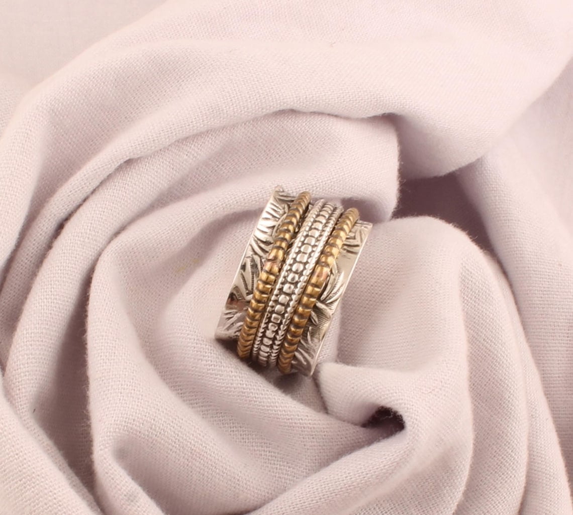 Handmade Sterling Silver 925 Textured Flower Spinner Ring – Anxiety & Meditation Ring for Men ...