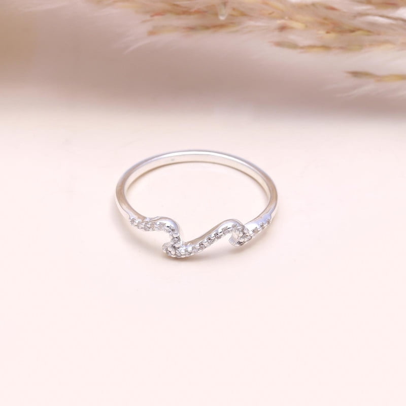 Handmade Sterling Silver Wavy Ring with Herkimer Diamond | Unique Wave ...