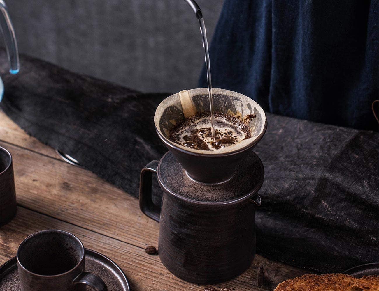 Handmade Stoneware Pour Over Drip Coffee Maker & Cups Set, Coffee ...