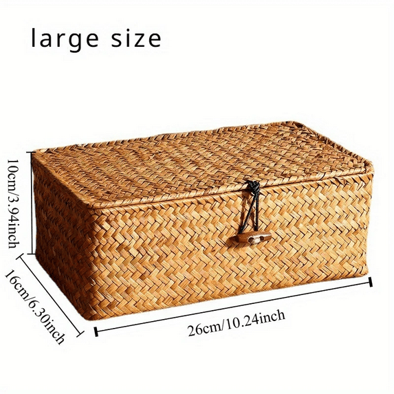 Handmade Straw Woven Vintage Storage Rack Basket, Desktop Storage Box ...