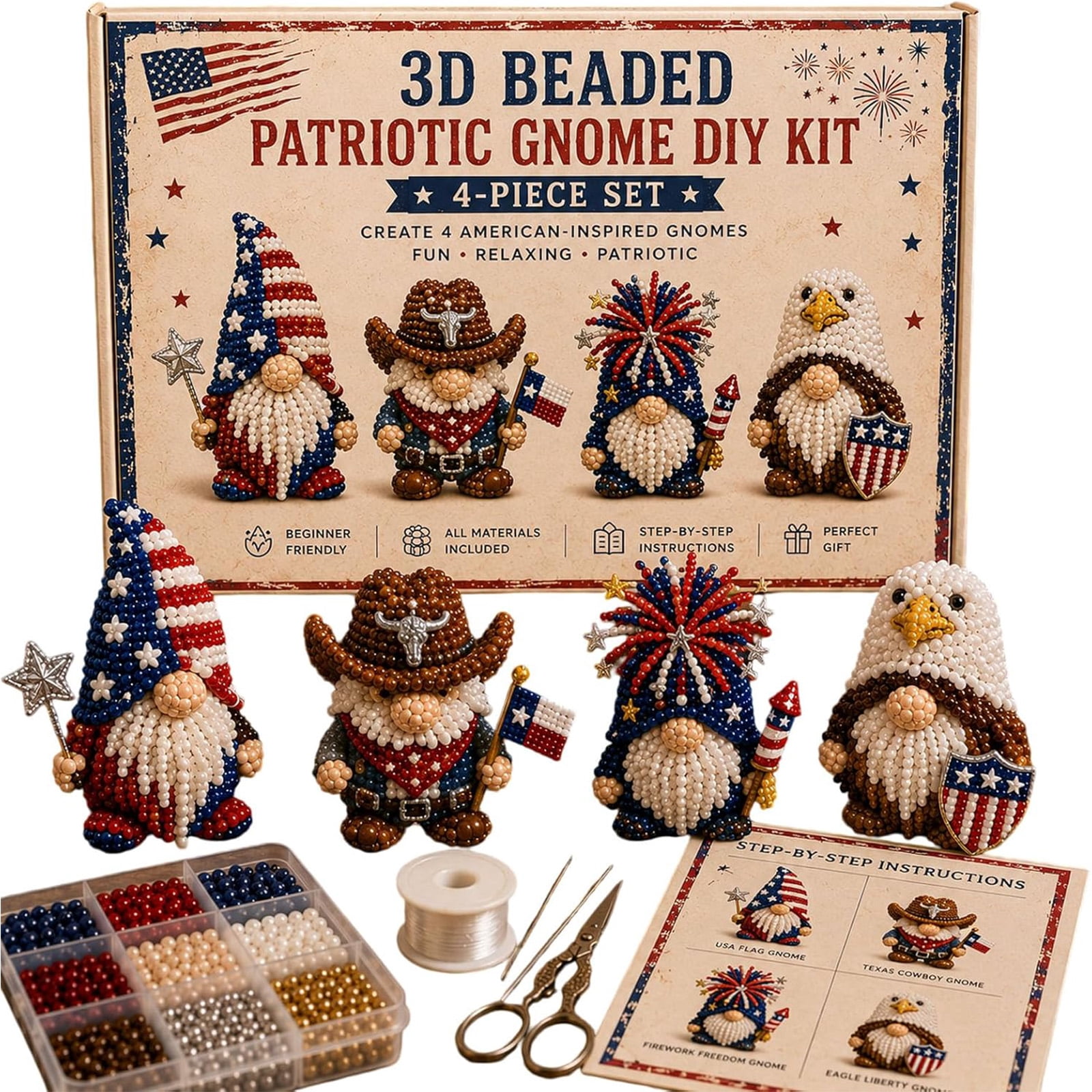 Handmade Stress Relief Gift 3D Beaded Gnome Beading Craft Set DIY Kit ...