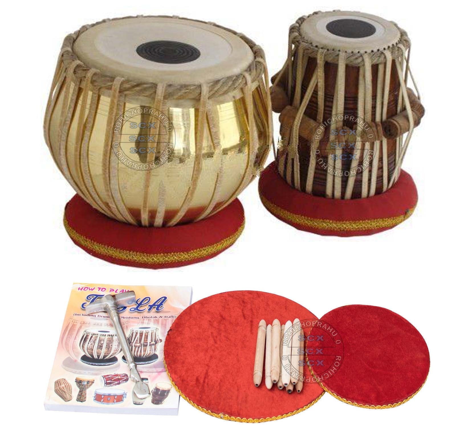 Handmade Tabla Dugga Set Dayan Wood Bayan Drum, Heavy Hammer, Cushions ...