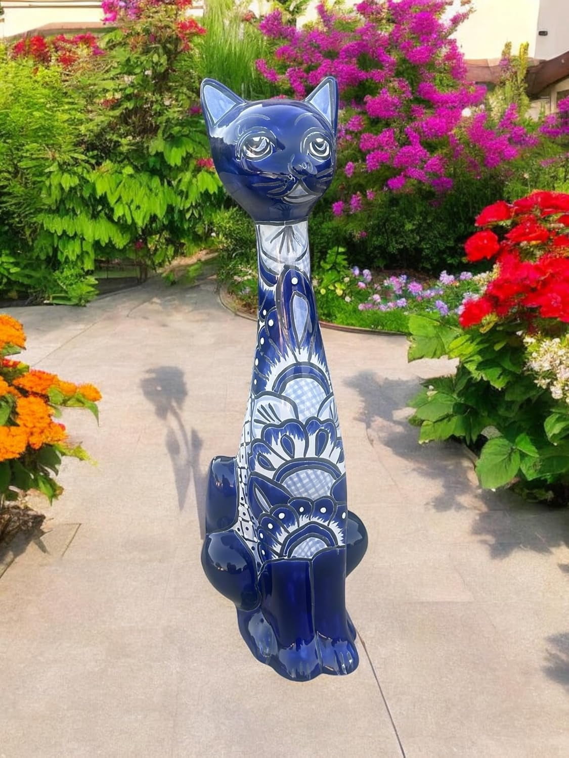 Handmade Talavera Tall Cat Statue – 19” Long Neck Mexican Ceramic ...