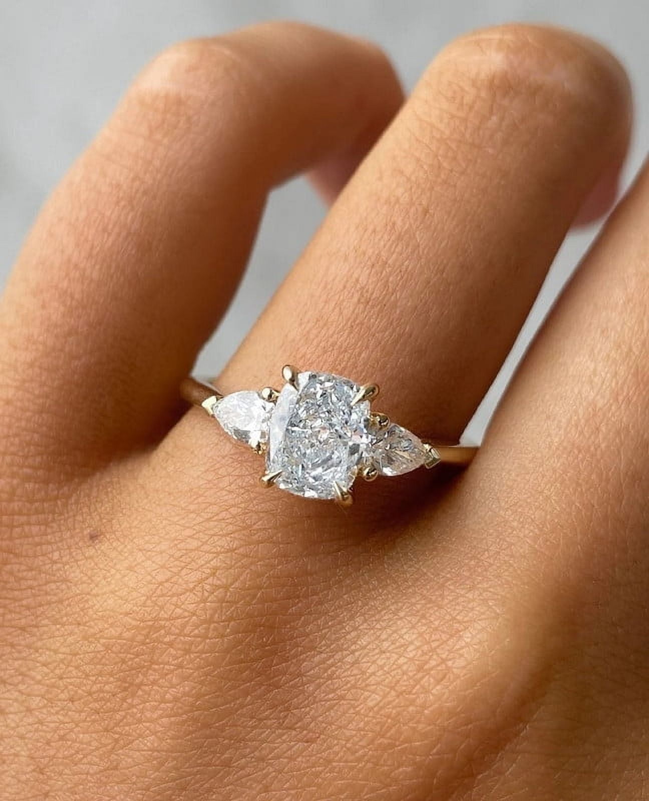 Handmade Three Diamond Cushion Cut Engagement Ring 2.05 CT Plated ...
