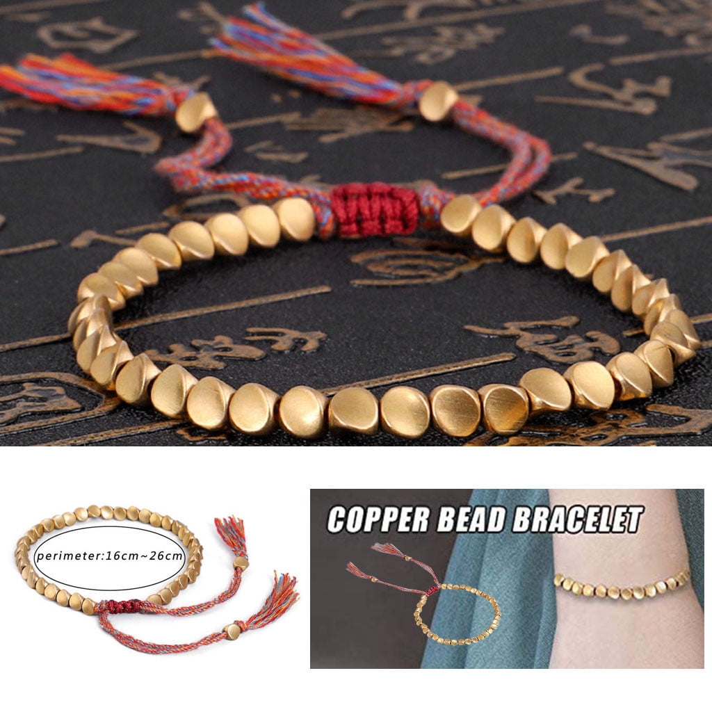 Handmade Tibetan Copper Bead Rope Bracelet & Bangles Unisex Wax Thread ...