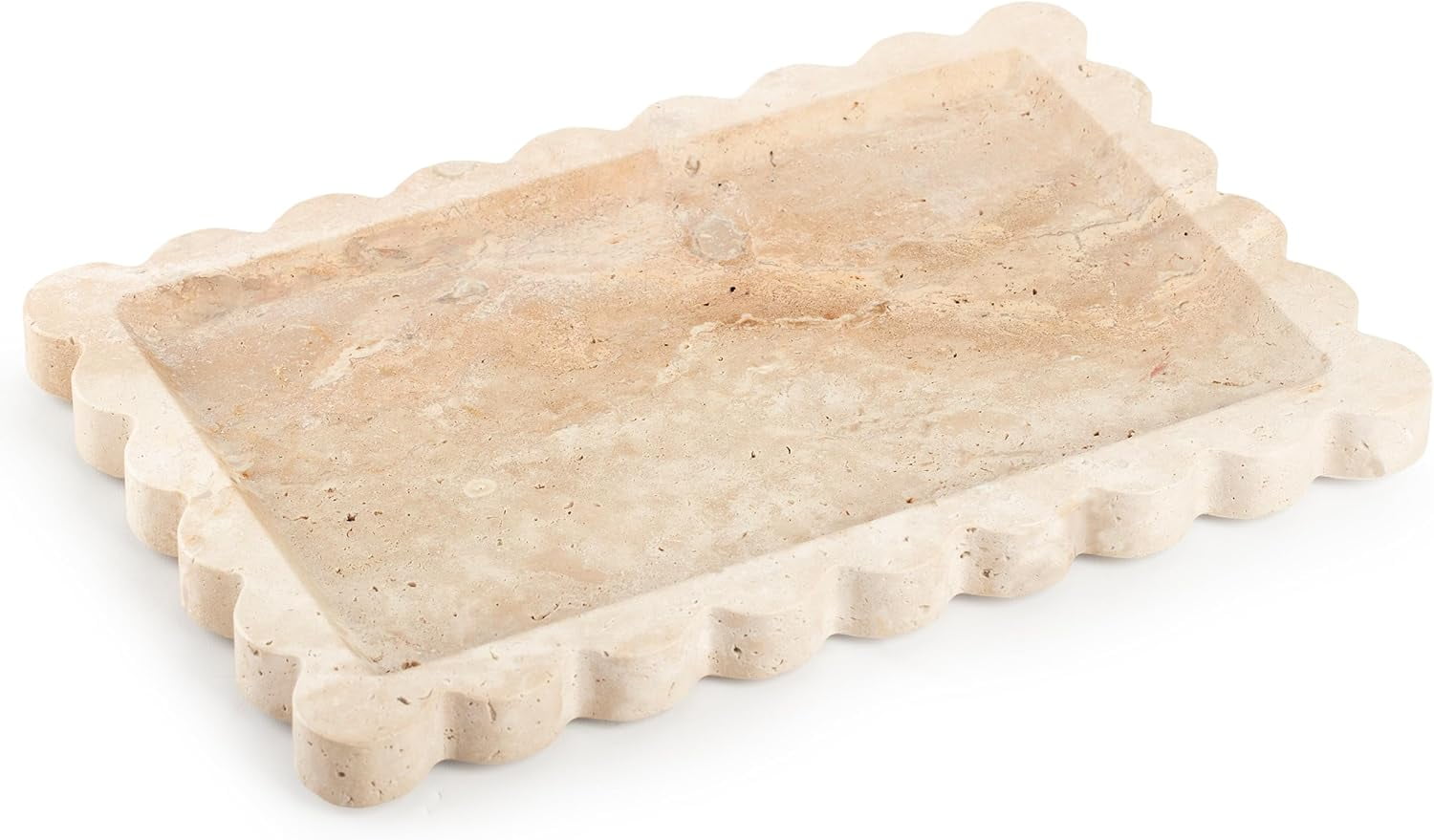 Handmade Travertine Tray with Scalloped Edge, Stone Tray Catchall ...