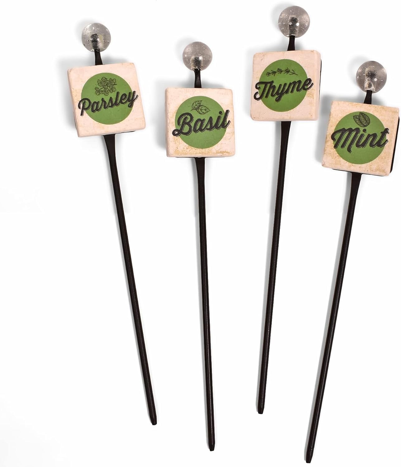 Handmade Tumbled Marble Herb Markers, Set of 4, Parsley, Basil, Mint ...