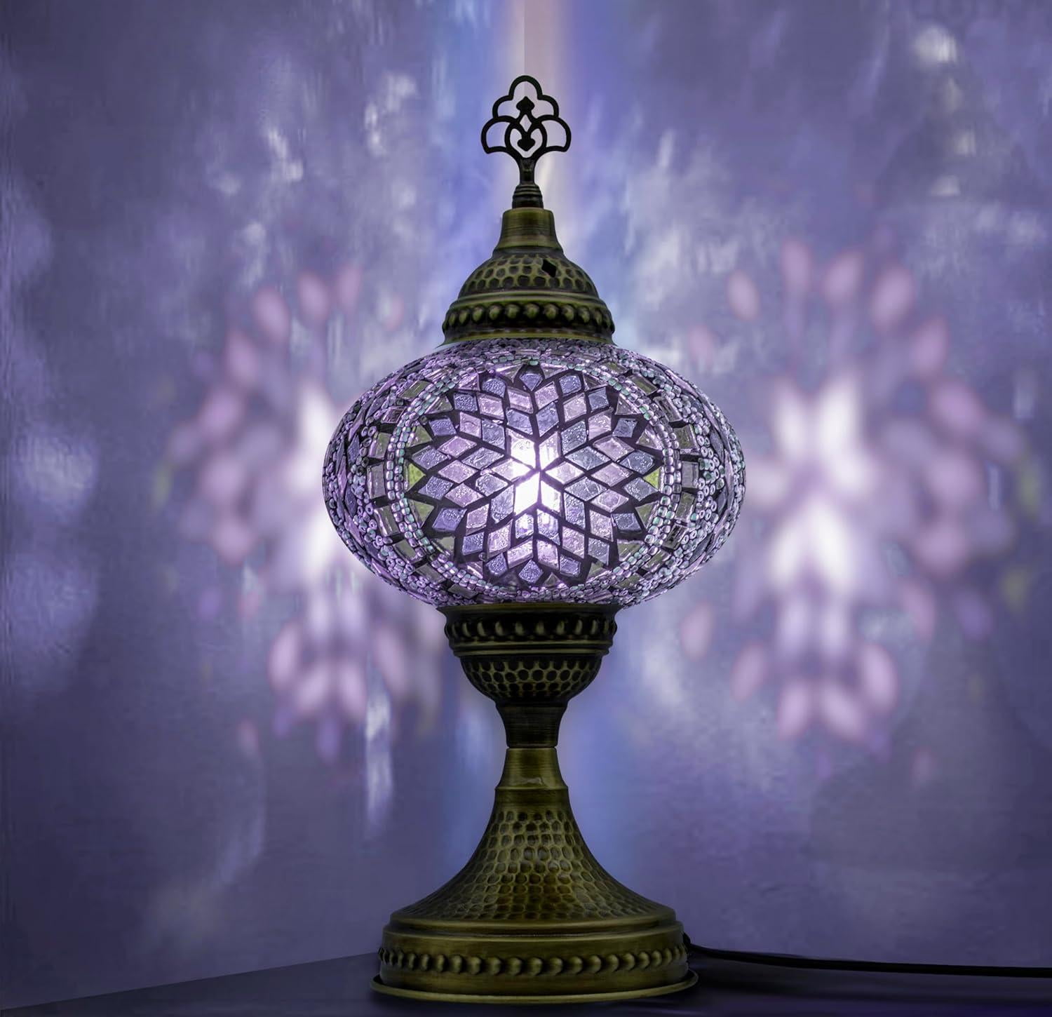 Handmade Turkish Moroccan Tiffany Style Purple Glass Night Light for ...