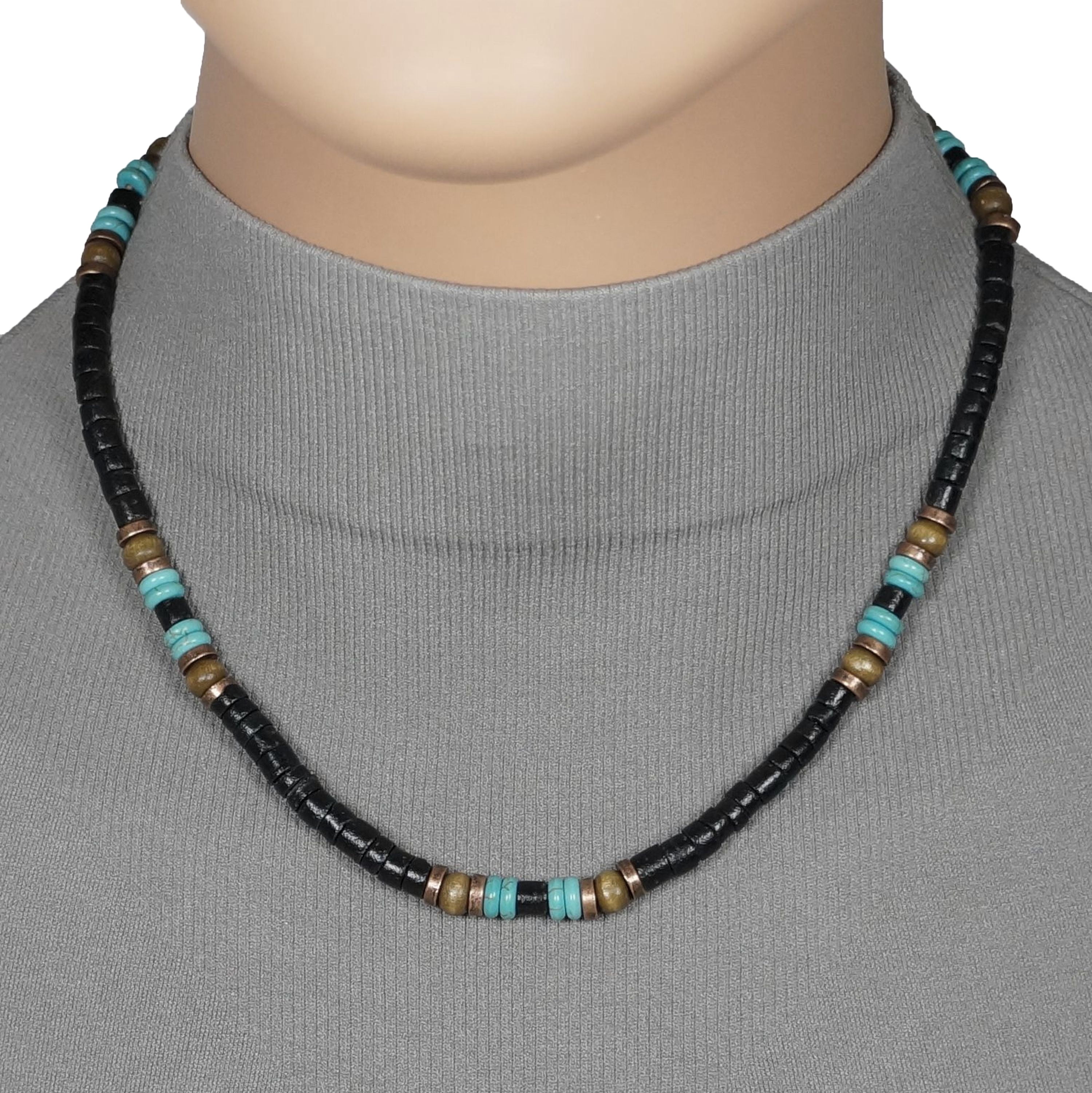Handmade Unisex Black Coco Shell with Turquoise and Copper Beaded ...