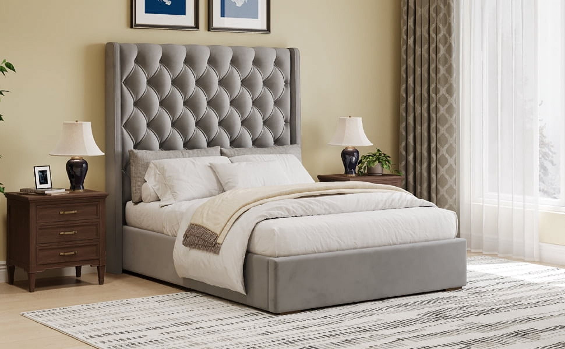 Handmade Velvet Upholstered King Bed with 67.5" Tall Headboard, Deep ...