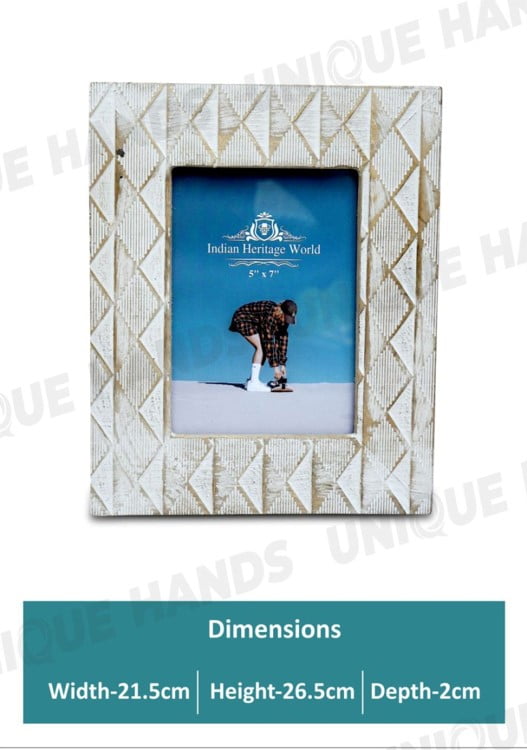 Handmade Vintage White Wash Triangle Shaped Designed Mango Wood Carved ...