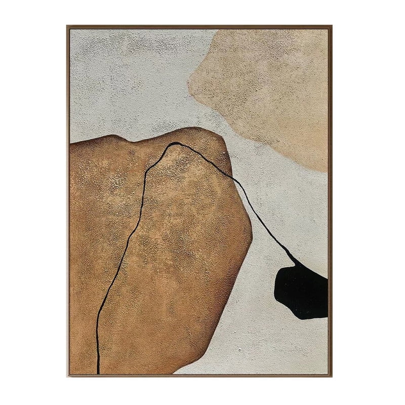 Handmade Wabi Sabi Wall Art Black Beige Abstract Painting Large Black Minimalist Beige Textured ...