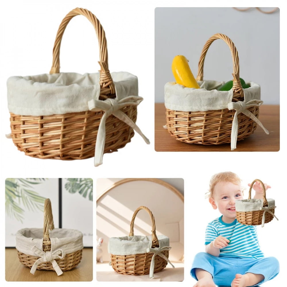 Handmade Wicker Basket with Handle Hand Woven Harvest Basket Small ...