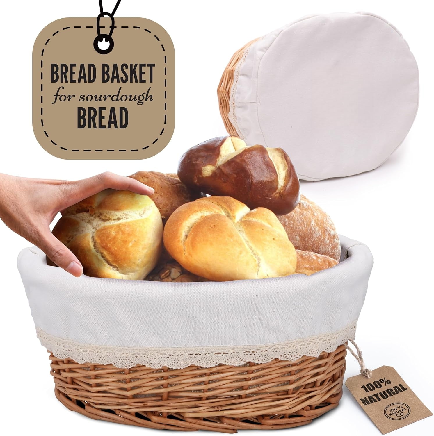 Handmade Wicker Bread Basket Set - 11 Inch Sourdough Bread and Pastry ...