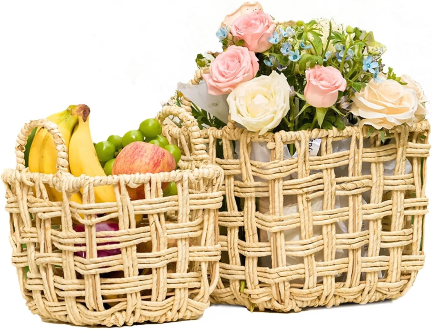 Handmade Wicker Picnic Basket, Square Wicker Basket with Handle, Empty ...