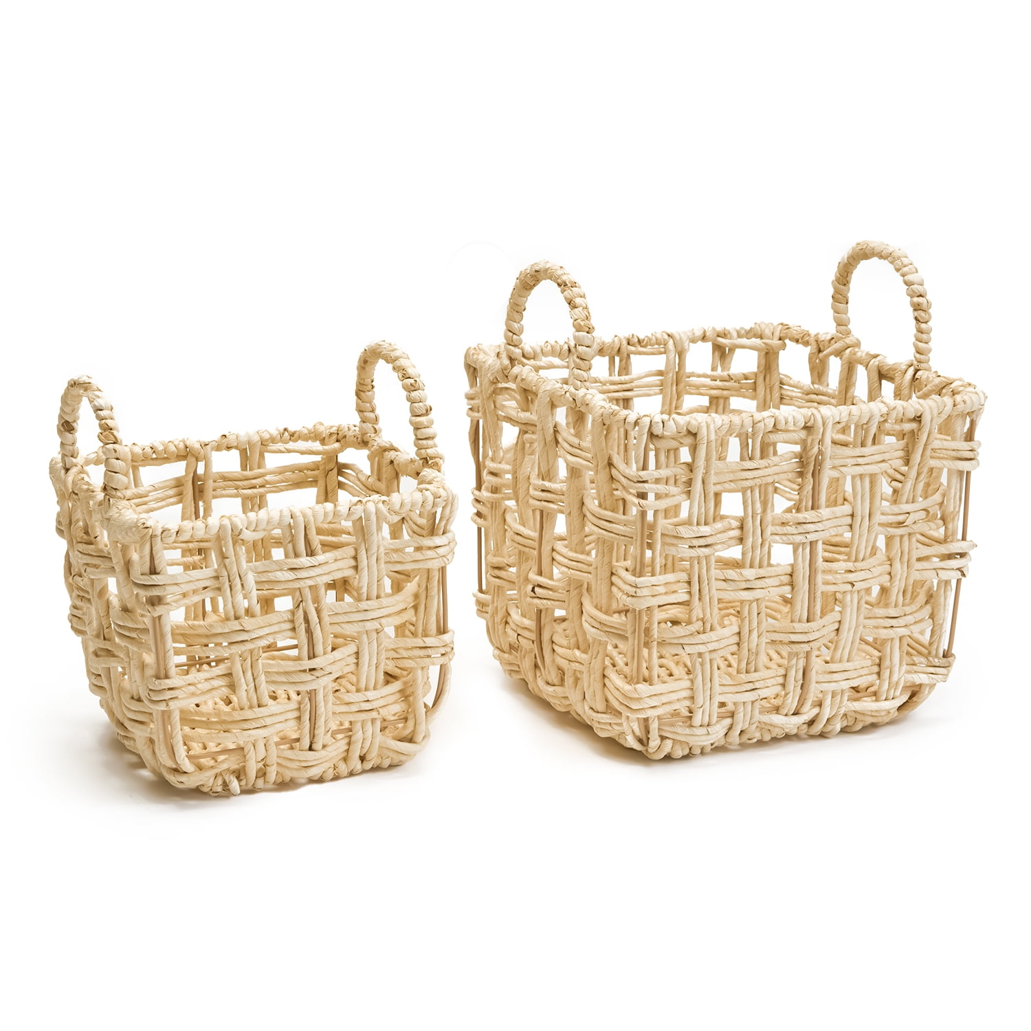 Handmade Wicker Picnic Basket, Square Wicker Basket with Handle, Empty ...