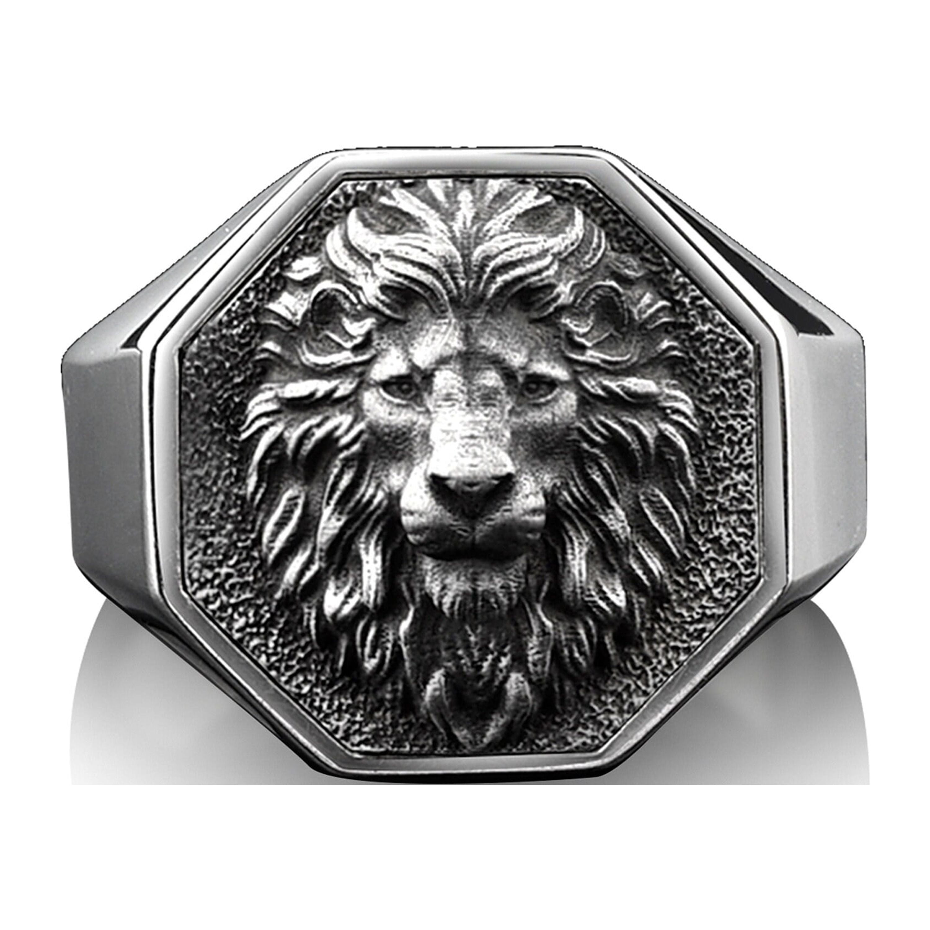 Handmade Wild Lion Silver Men Ring, Sterling Silver Lion Head Signet ...