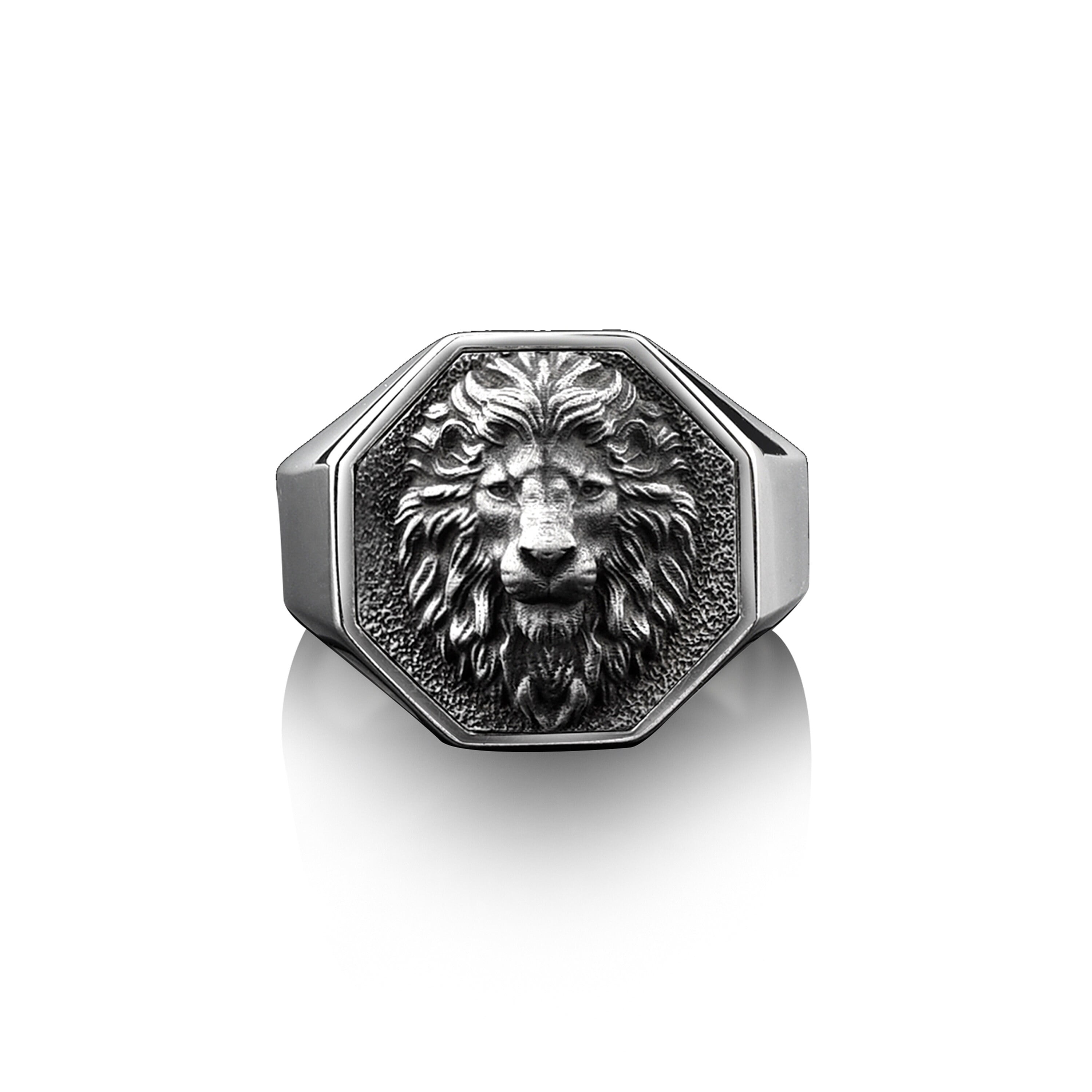 Handmade Wild Lion Silver Men Ring, Sterling Silver Lion Head Signet ...