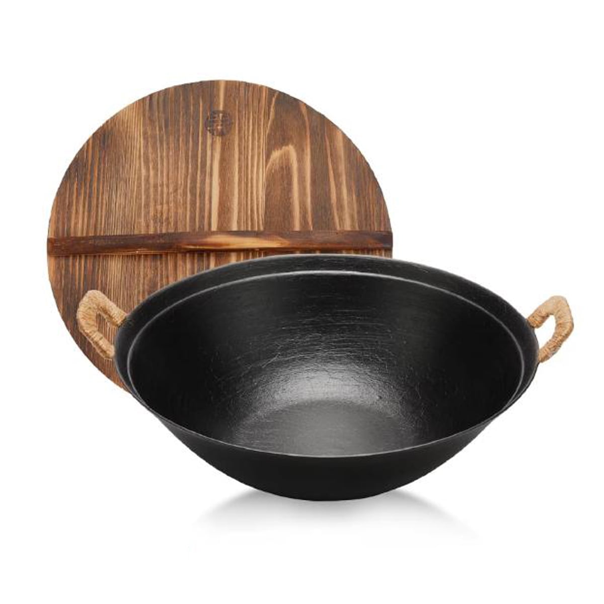Handmade Wok, Cast Iron Wok Pan, Large Flat Bottom Wok Stir with Dual ...