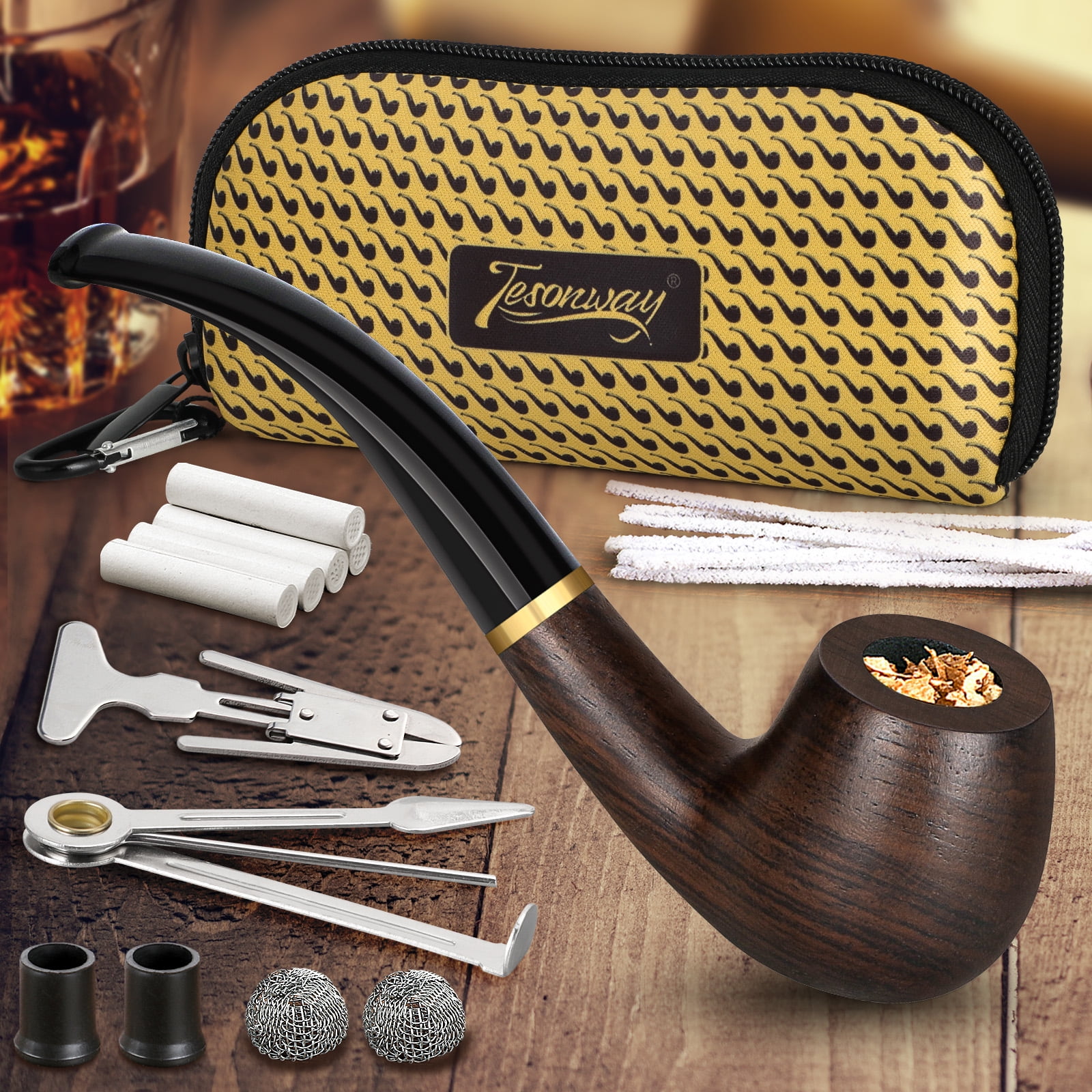Handmade Wood Pipe Set with Leather Pipe Pouch, 4-in-1 Pipe Stand ...