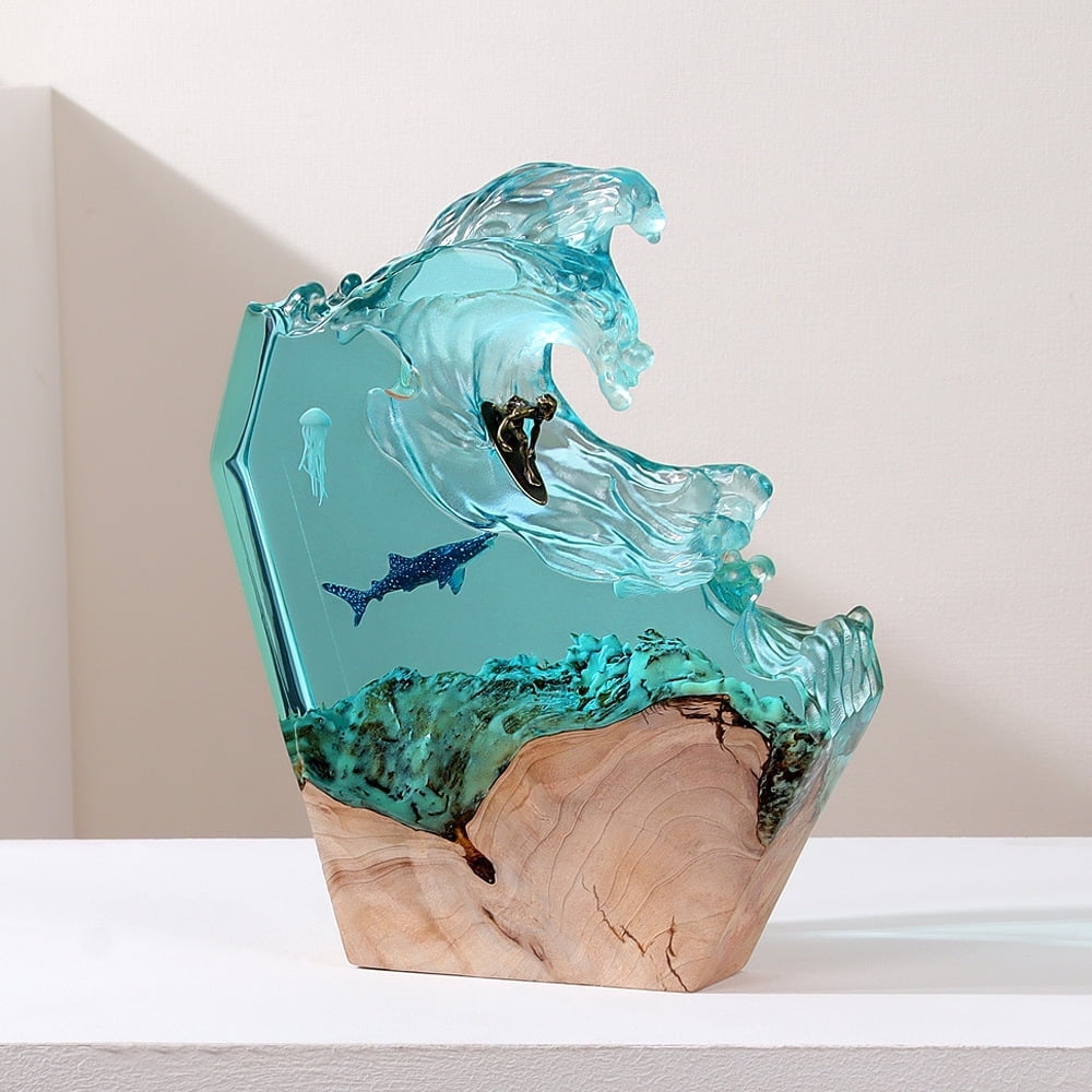 Handmade Wood & Resin, Surfing and Whale Lamp - Ocean Nightlight ...